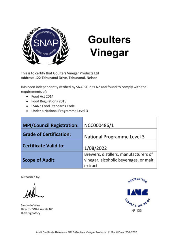 Certified Kashrut, Halal and Organic vinegar products - Goulters Vinegar